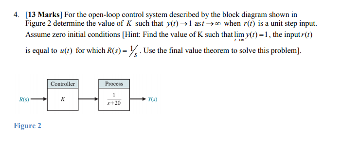 Solved For the open-loop control system described by the | Chegg.com