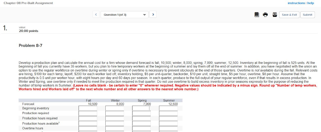 Solved Chapter 08 Pre-Built Assignment instructions help | Chegg.com