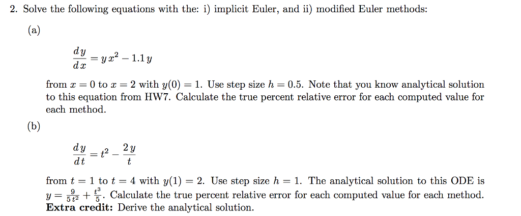Solved Solve the following equations with the: i) implicit | Chegg.com