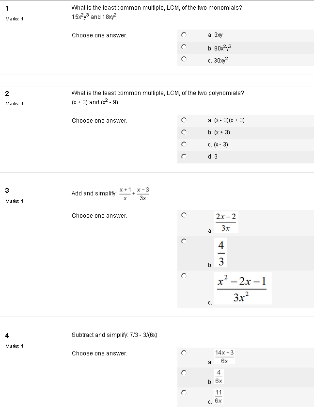 Solved Choose one answer. Choose one answer. Subtract and | Chegg.com