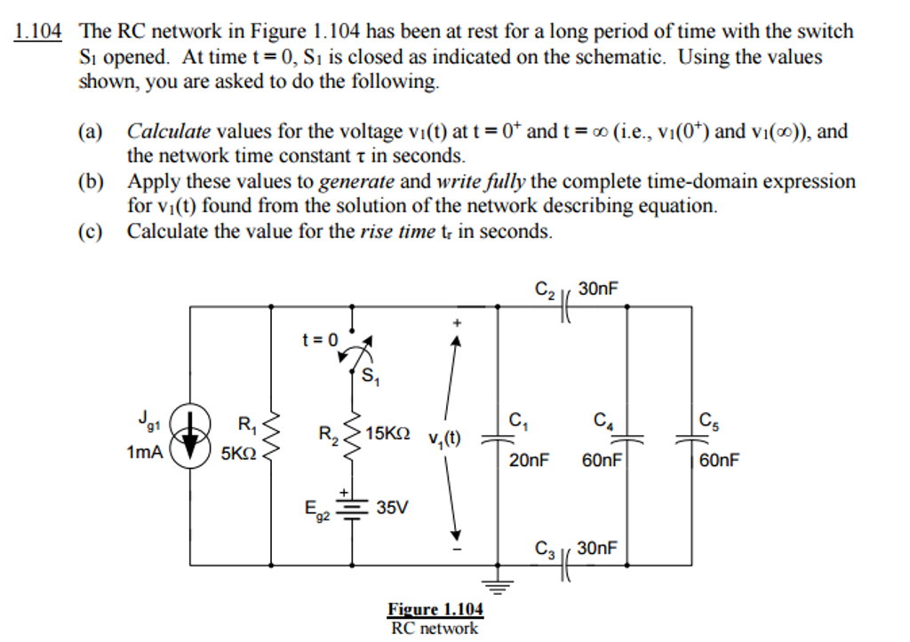 Solved The RC network in Figure 1.104 has been at rest for a | Chegg.com