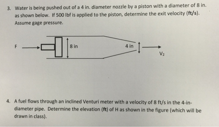 Solved 3. Water is being pushed out of a 4 in. diameter | Chegg.com