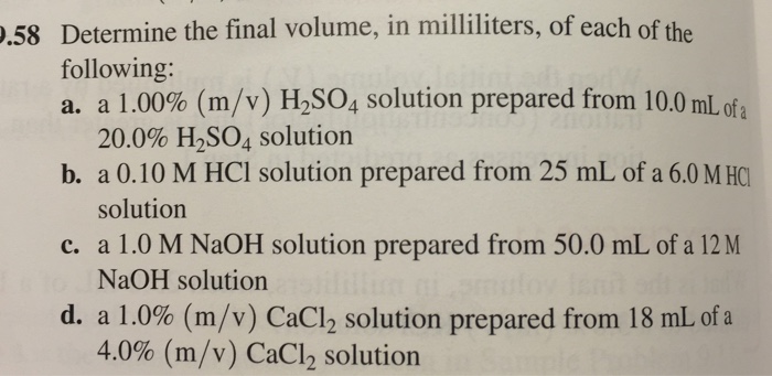 Solved Determine the final volume, in milliliters, of each | Chegg.com