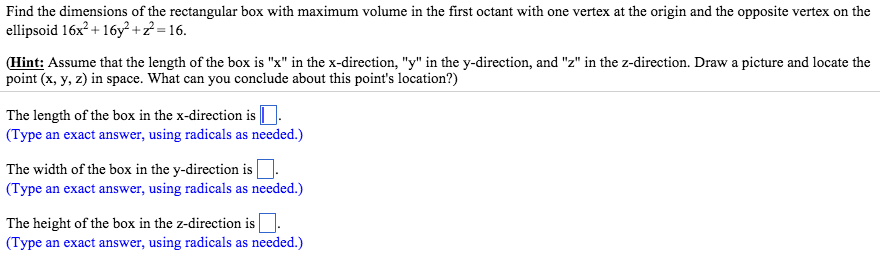 Solved Find the dimensions of the rectangular box with | Chegg.com