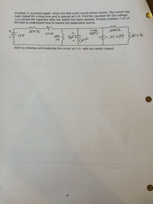 Solved Given the first order circuit shown below. The switch | Chegg.com