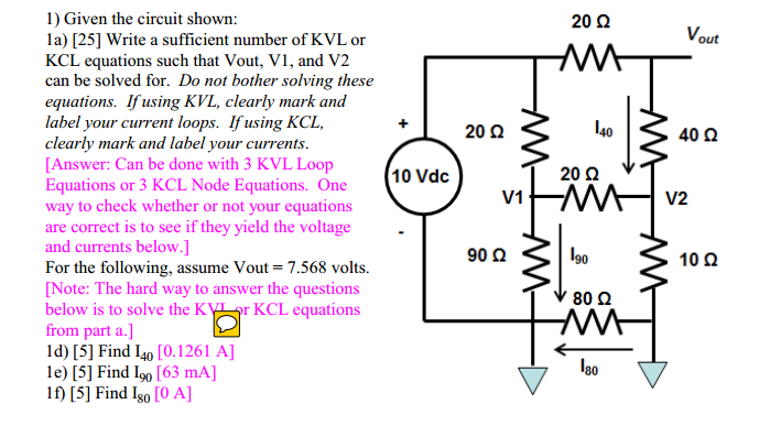 Solved Given the circuit shown: la) [25] Write a sufficient | Chegg.com
