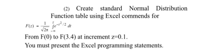 Solved Create Standard Normal Distribution Function Table