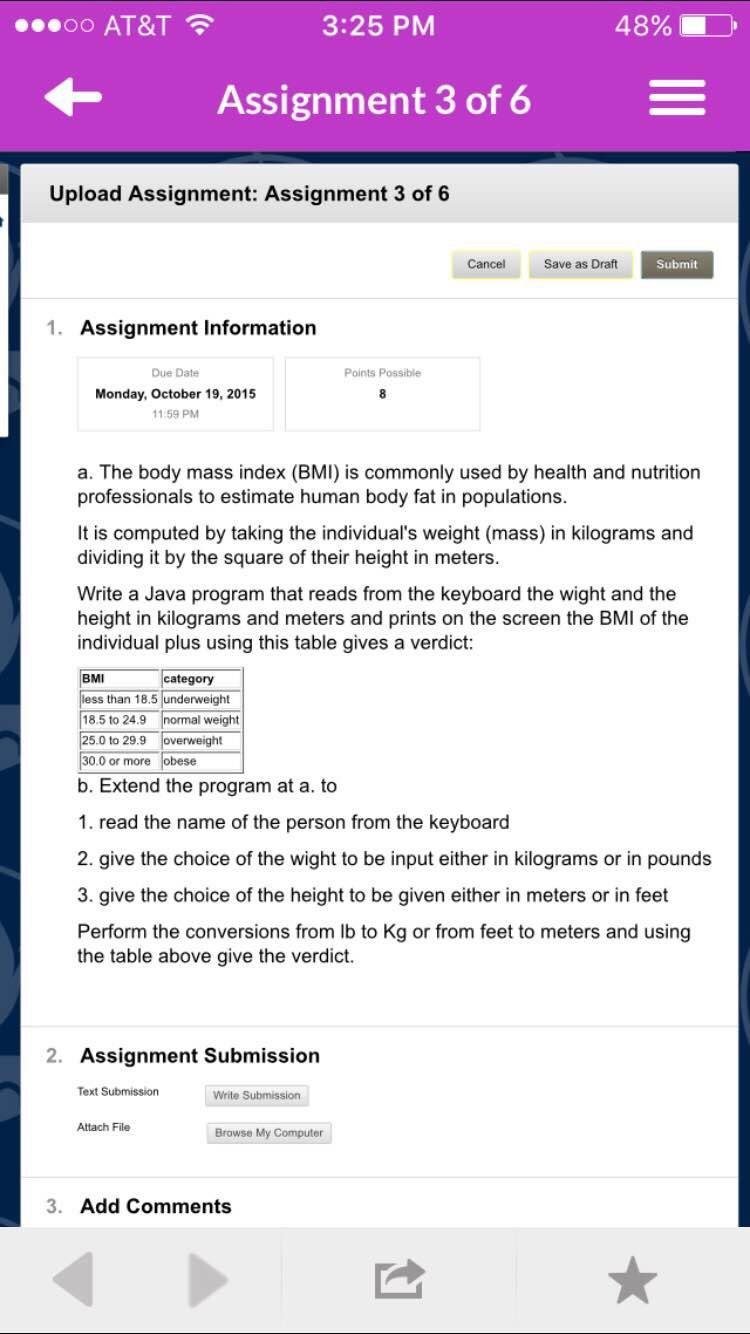 Solved Assignment Information The body mass index (BMI) is | Chegg.com