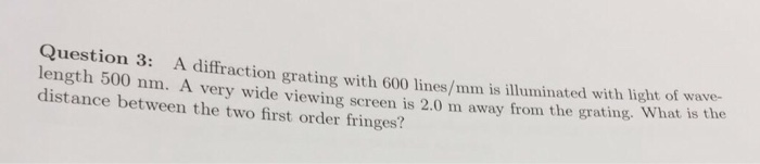 Solved A diffraction grating with 600 lines/mm is | Chegg.com