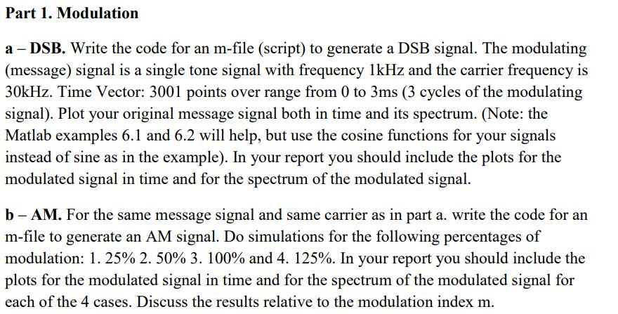Solved Part 1 Modulation A Dsb Write The Code For An 6337