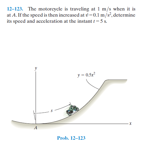Solved 12-123. The motorcycle is traveling at 1 m/s when it | Chegg.com