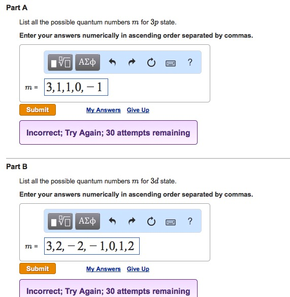 Solved List all the possible quantum numbers m for | Chegg.com