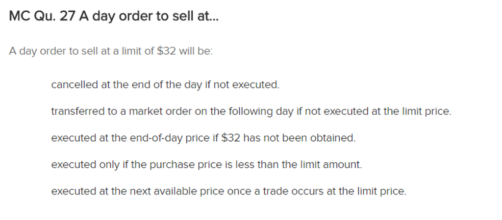 Solved A day order to sell at a limit of $32 will be: | Chegg.com
