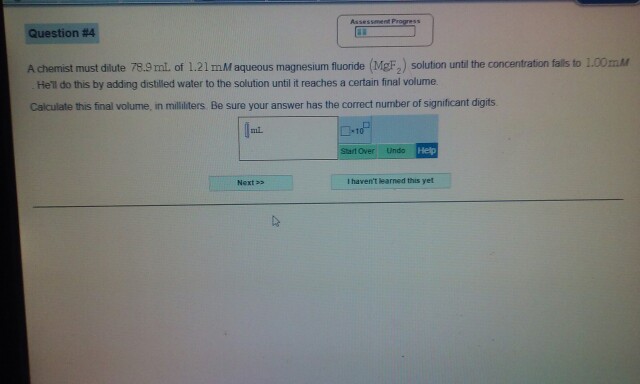 Solved A chemist must dilute 78. 9ml of 1.21m M aqueous | Chegg.com