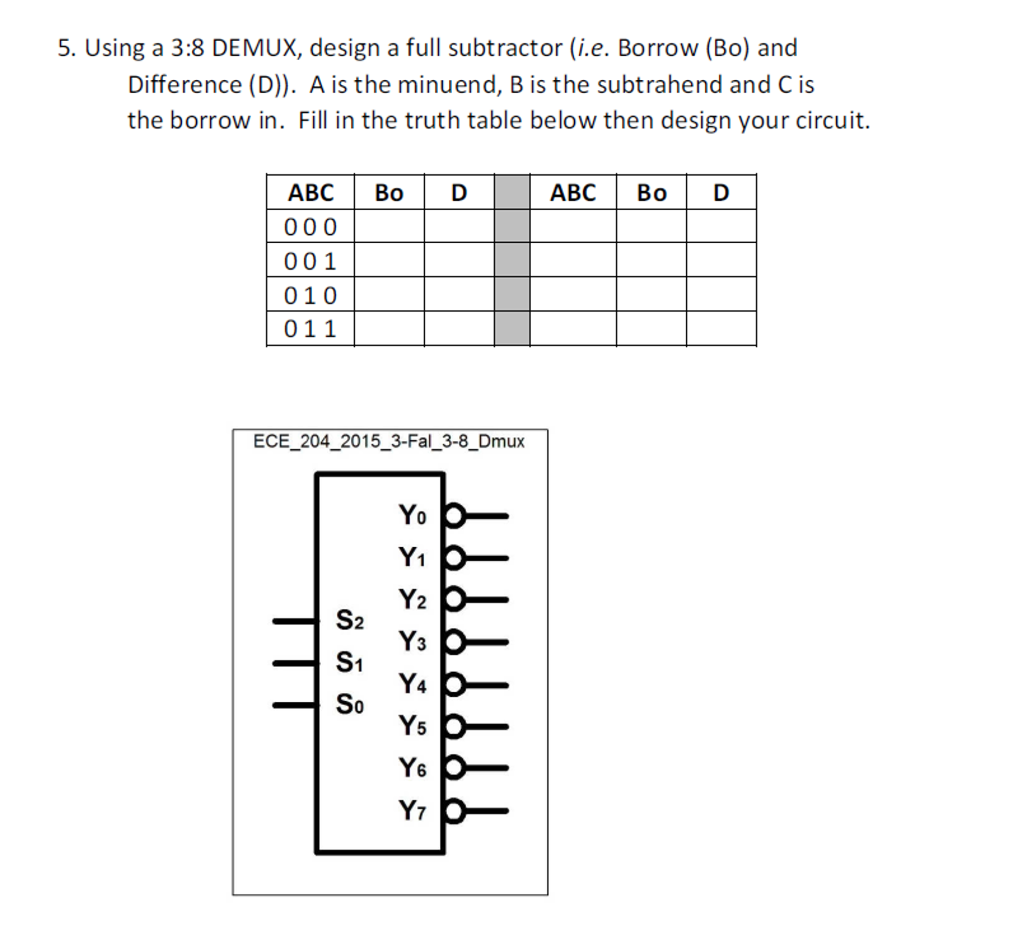 Solved Using A 38 Demux Design A Full Subtractor Ie
