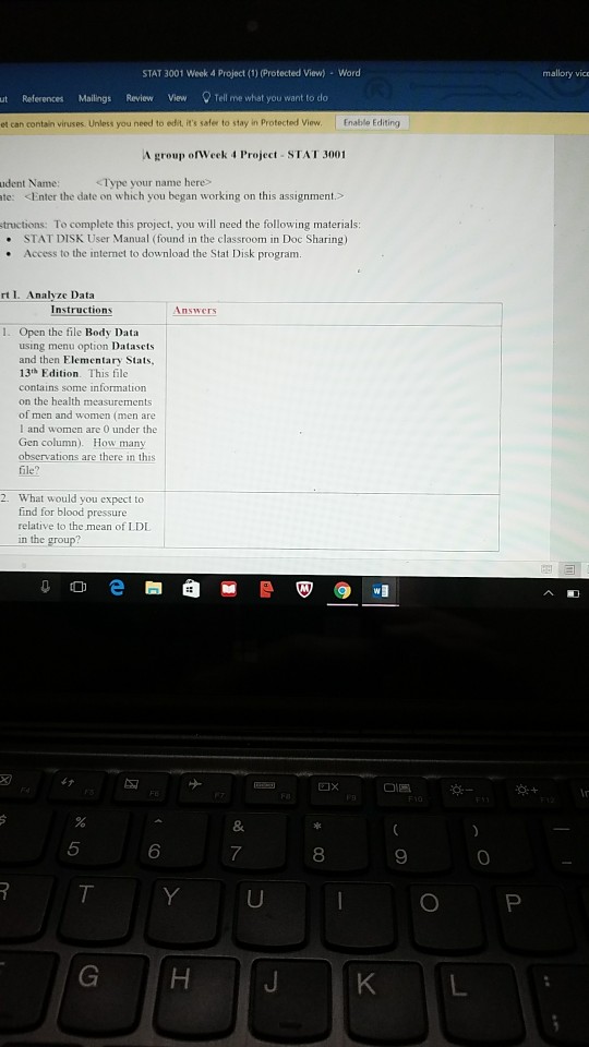 Stat 3001 Week 4 Project 1 Protected View Word