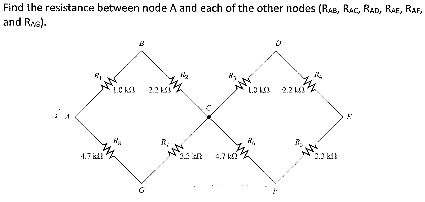 Solved Find the resistance between node A and each of the | Chegg.com