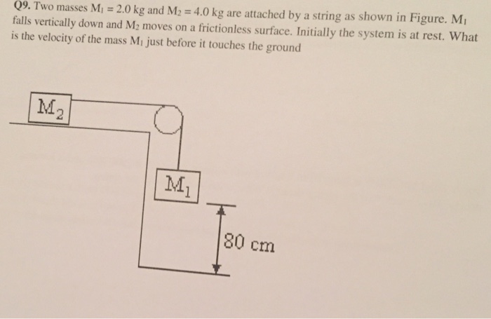 Solved Two masses M_1 = 2.0 kg and M_2 = 4.0 kg are attached | Chegg.com