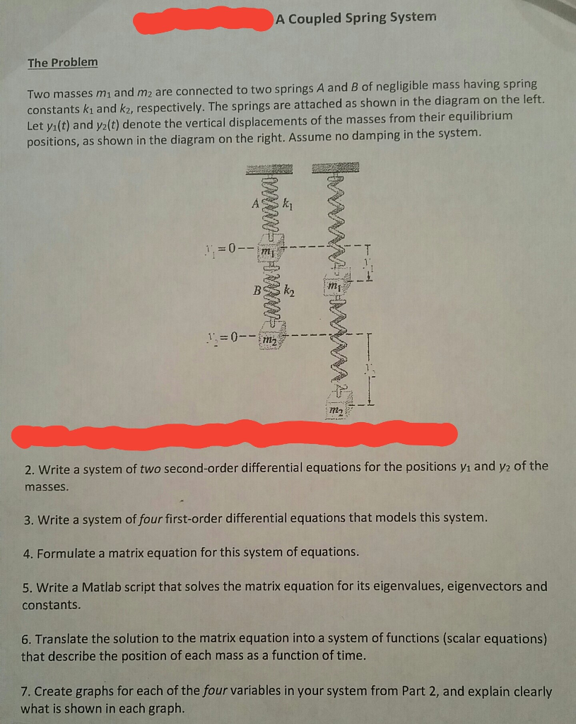 Solved A Coupled Spring System Help with questions 2, 3 and | Chegg.com