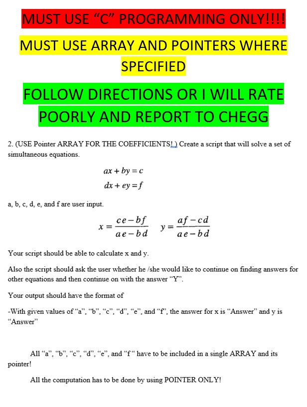 Solved UST USE "C" PROGRAMMING ONLY!!!! MUST USE ARRAY AND | Chegg.com