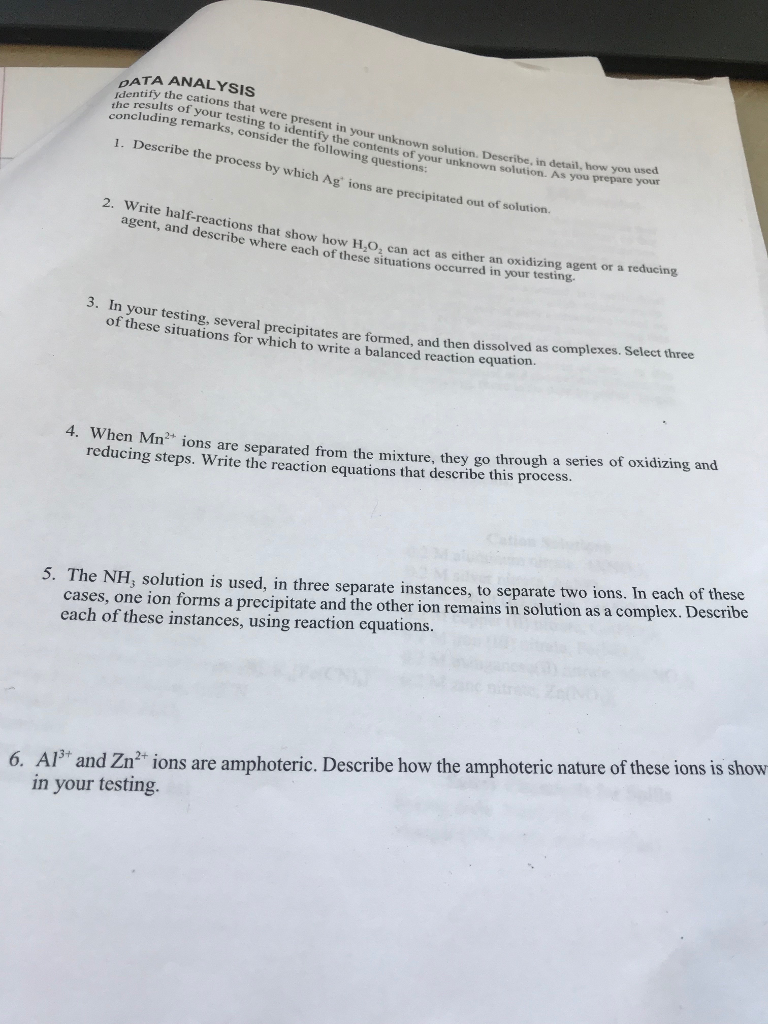 Solved PATA ANALYSIS p the cations that were present in | Chegg.com