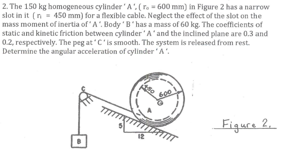 Solved The 150 kg homogeneous cylinder' A(r_0 = 600 mm) in | Chegg.com
