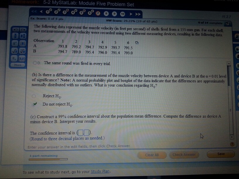 Solved 5-2 MyStatLab: Module Five Problem Set 10 11 27 Ex. | Chegg.com