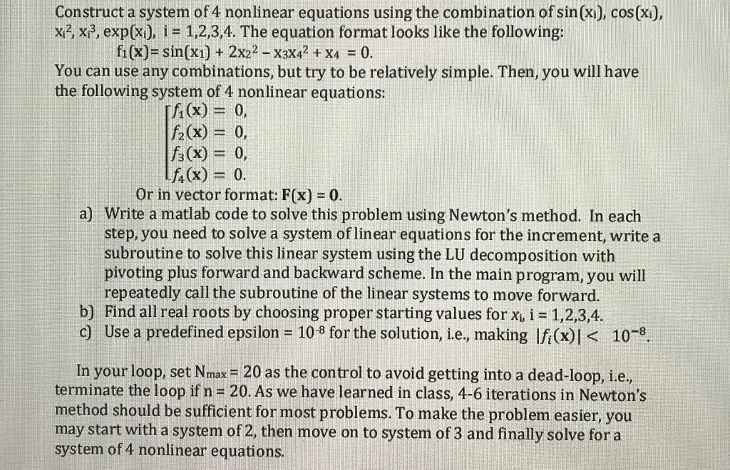 Construct a system of 4 nonlinear equations using the | Chegg.com