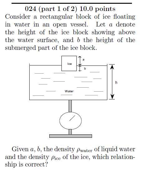 Solved Consider a rectangular block of ice floating in water | Chegg.com