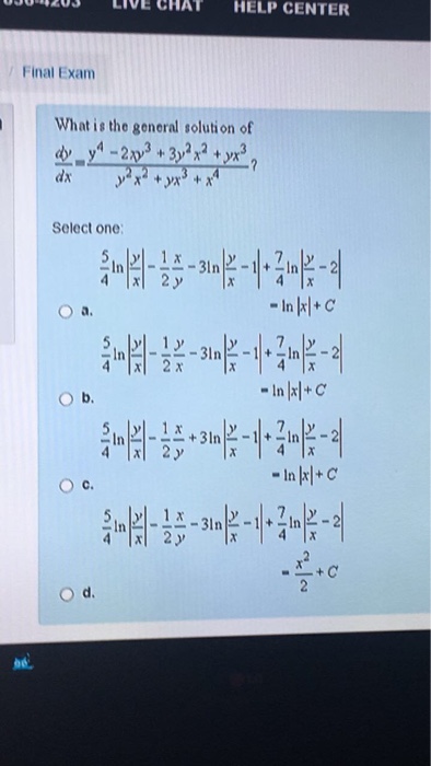 Solved What is the general solution of dy/dx = y^4-2xy^3 + | Chegg.com