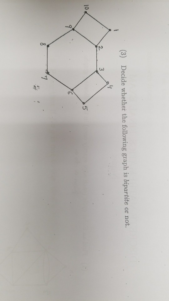 Solved (3) Decide whether the following graph is bipartite | Chegg.com