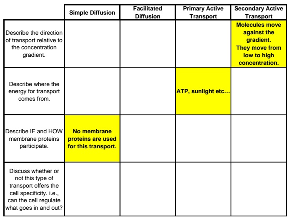 Solved Simple Diffusion Describe the direction of transport | Chegg.com