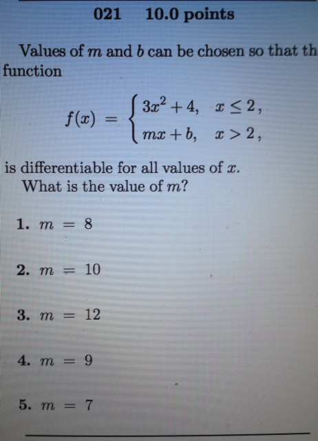 Solved Values of m and b can be chosen so that th function | Chegg.com