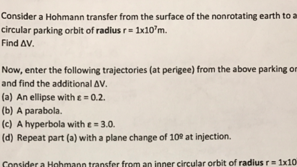 Consider a Hohmann transfer from the surface of the | Chegg.com
