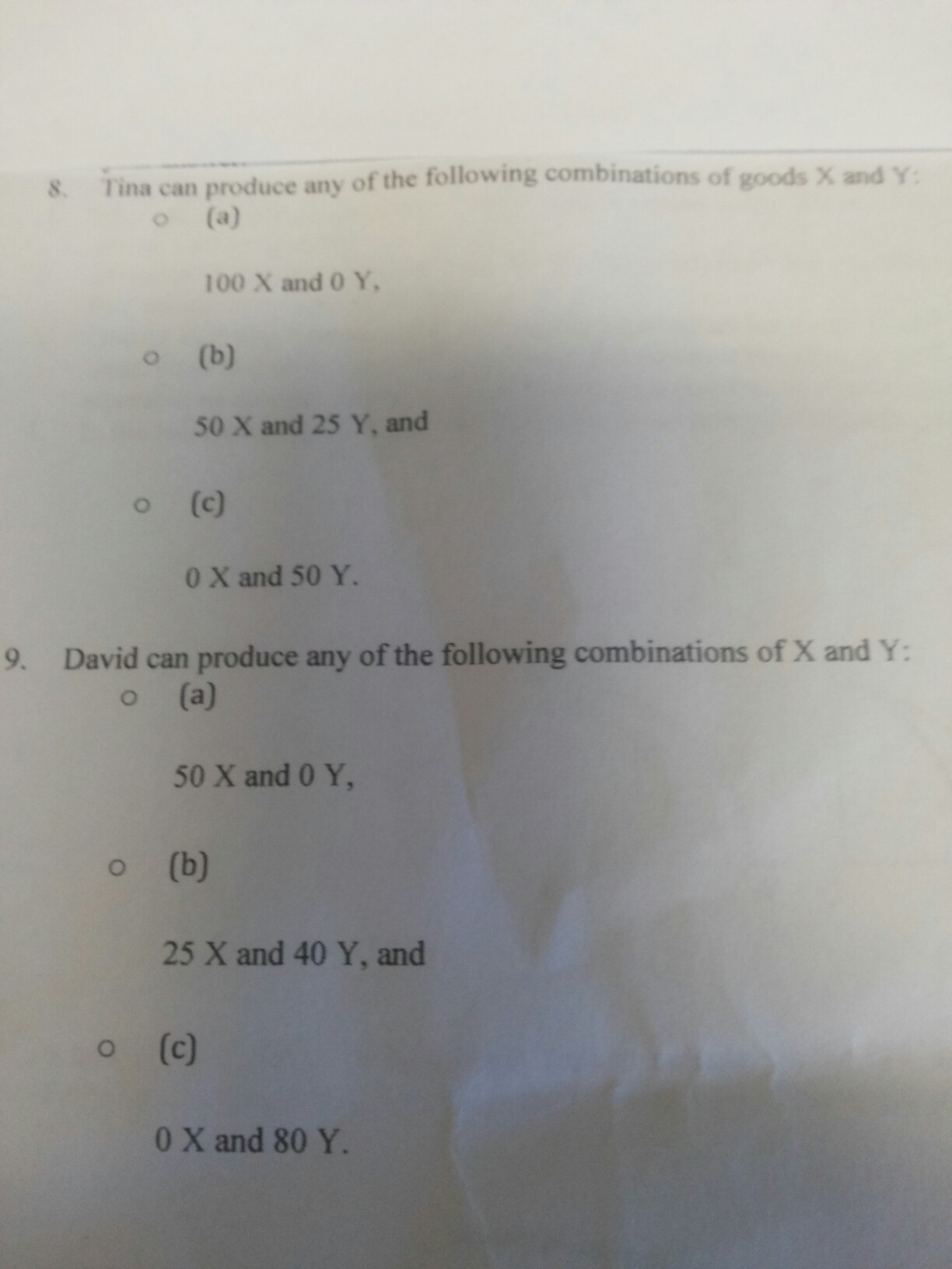 Solved s. Tina can produce any of the following combinations | Chegg.com