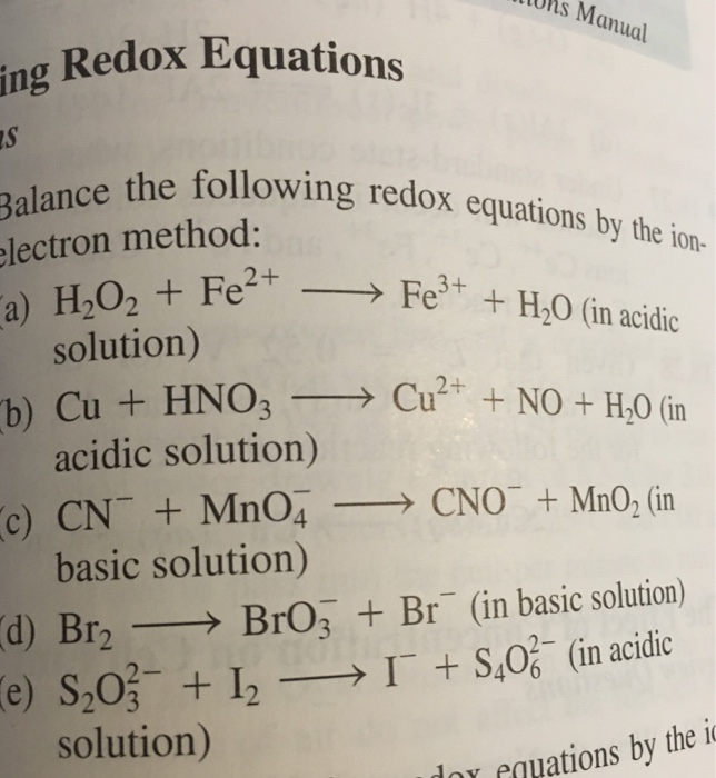 Solved Balance the following redox equations by th electron | Chegg.com