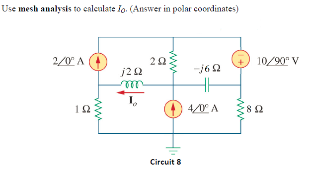 Solved Use mesh analysis to calculate I0. (Answer in polar | Chegg.com