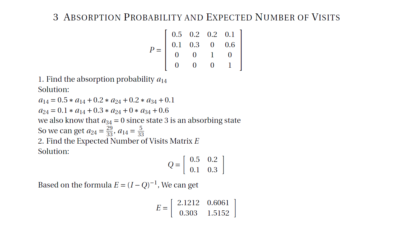 Solved Absorption probability and Expected number of visit | Chegg.com