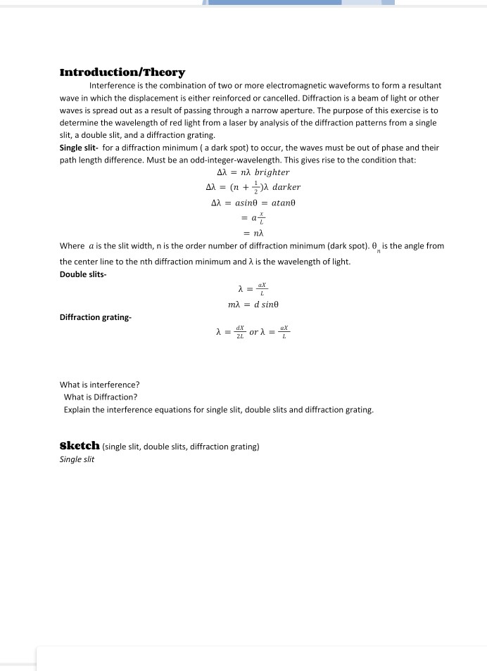 Solved Interference and Diffraction of Light Lab11 Physics | Chegg.com