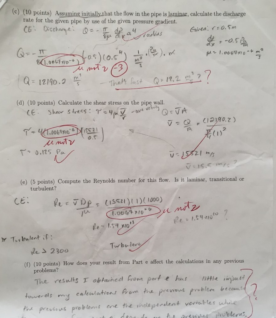 Solved 1. Consider steady flow in a snnooth (roughness = 0), | Chegg.com
