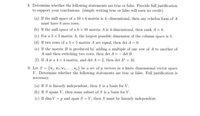 Solved Determine whether the following statements are true | Chegg.com