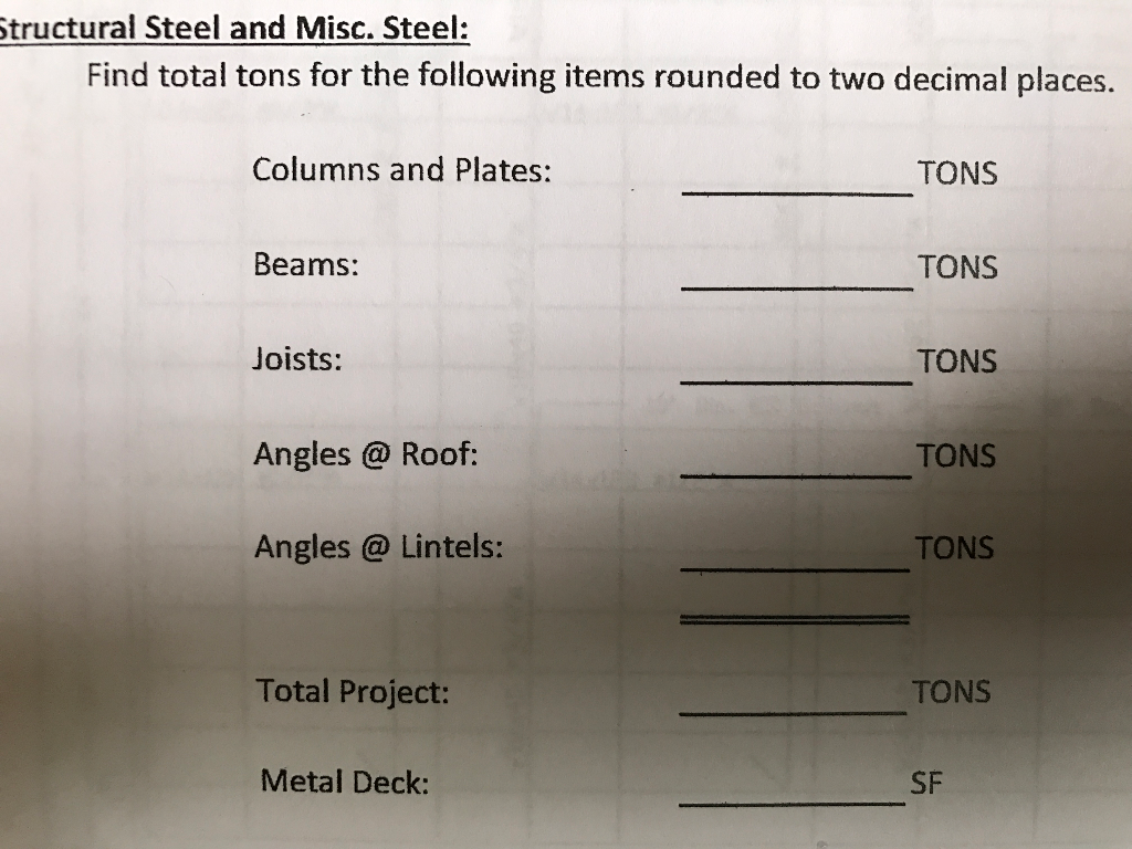 Structural Steel and Misc. Steel: Find total tons for | Chegg.com