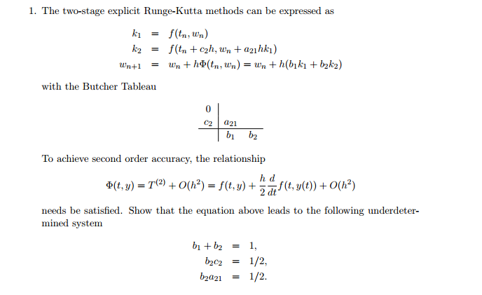 Solved 1. The two-stage explicit Runge-Kutta methods can be | Chegg.com