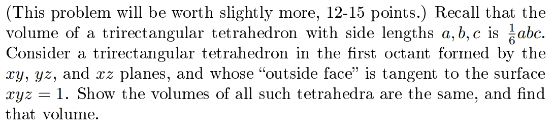 Solved Recall that the volume of a trirectangular | Chegg.com