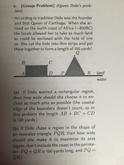 Solved 6. [Group Problem] (Queen Dido?s problem) According | Chegg.com