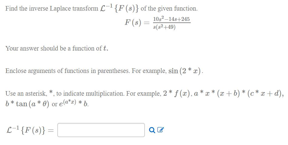Solved Find the inverse Laplace transform L−1{F(s)} of the | Chegg.com