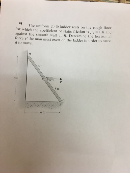 Solved The uniform 20-lb ladder rests on the rough floor for | Chegg.com
