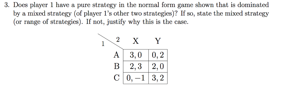 Solved Does player 1 have a pure strategy in the normal form | Chegg.com