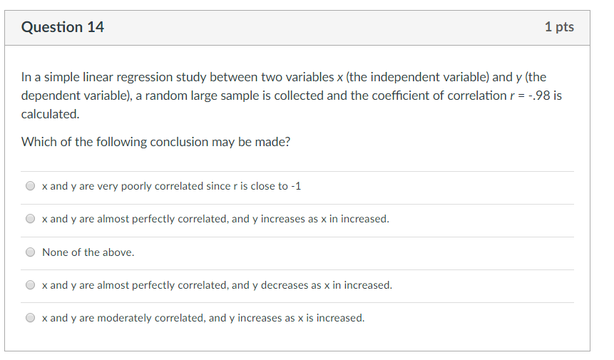 Solved Question 14 , pis In a simple linear regression study | Chegg.com