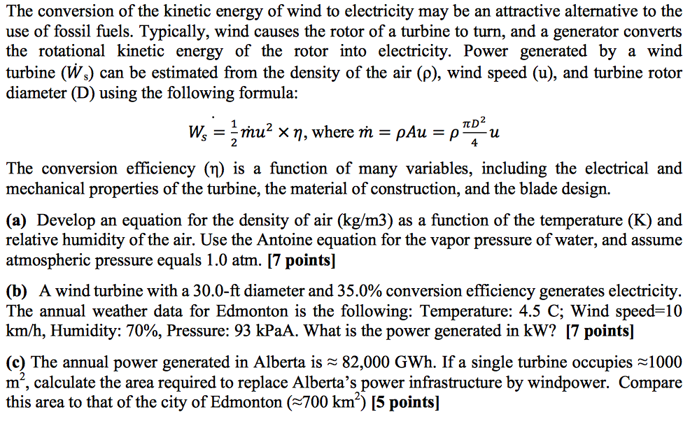 Solved The conversion of the kinetic energy of wind to | Chegg.com